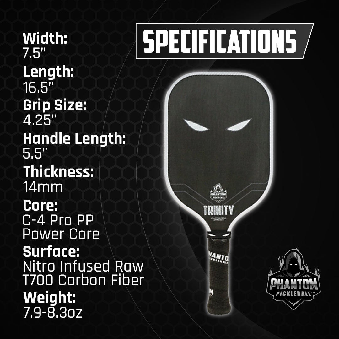 Phantom TRINITY 14MM T700 Raw Carbon Fiber Thermoformed Pro Pickleball