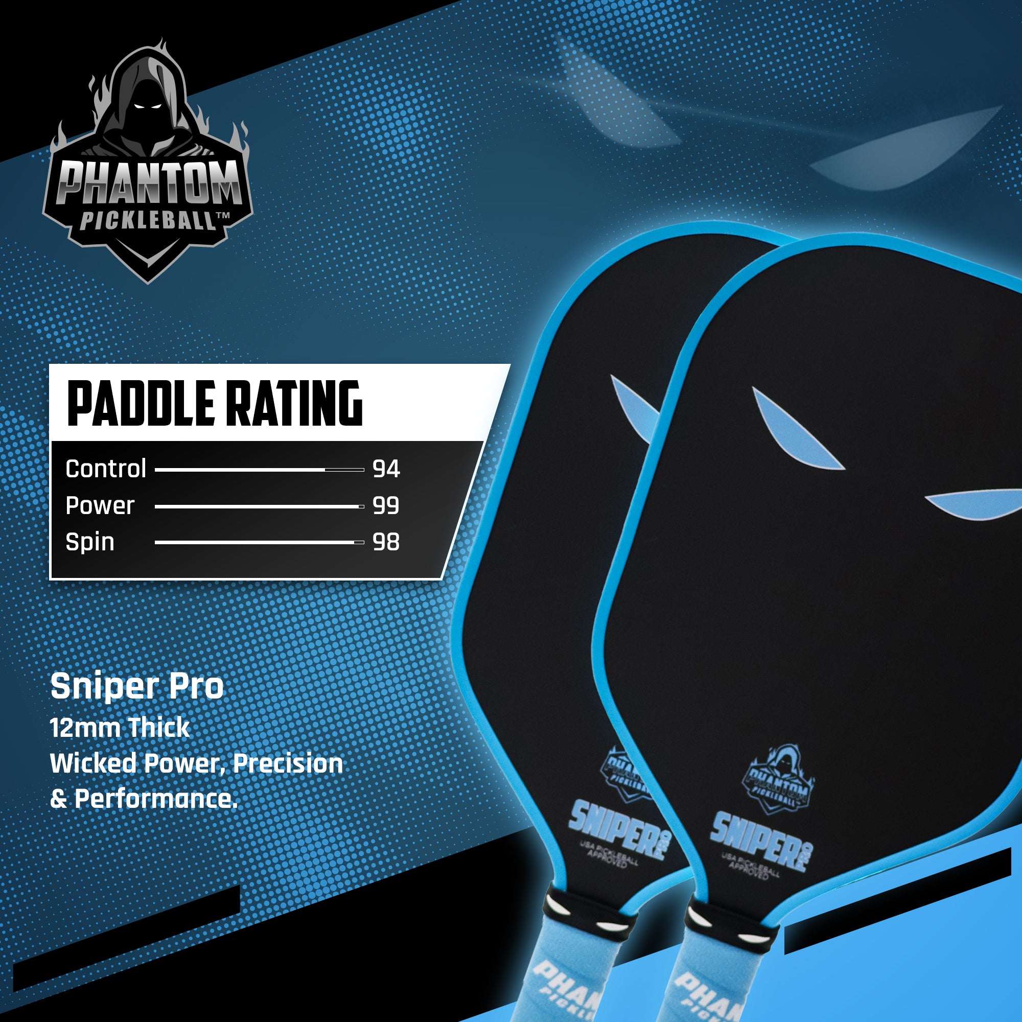 PHANTOM SNIPER PRO 12MM T700 Raw Carbon Fiber Thermoformed Pro Pickleb