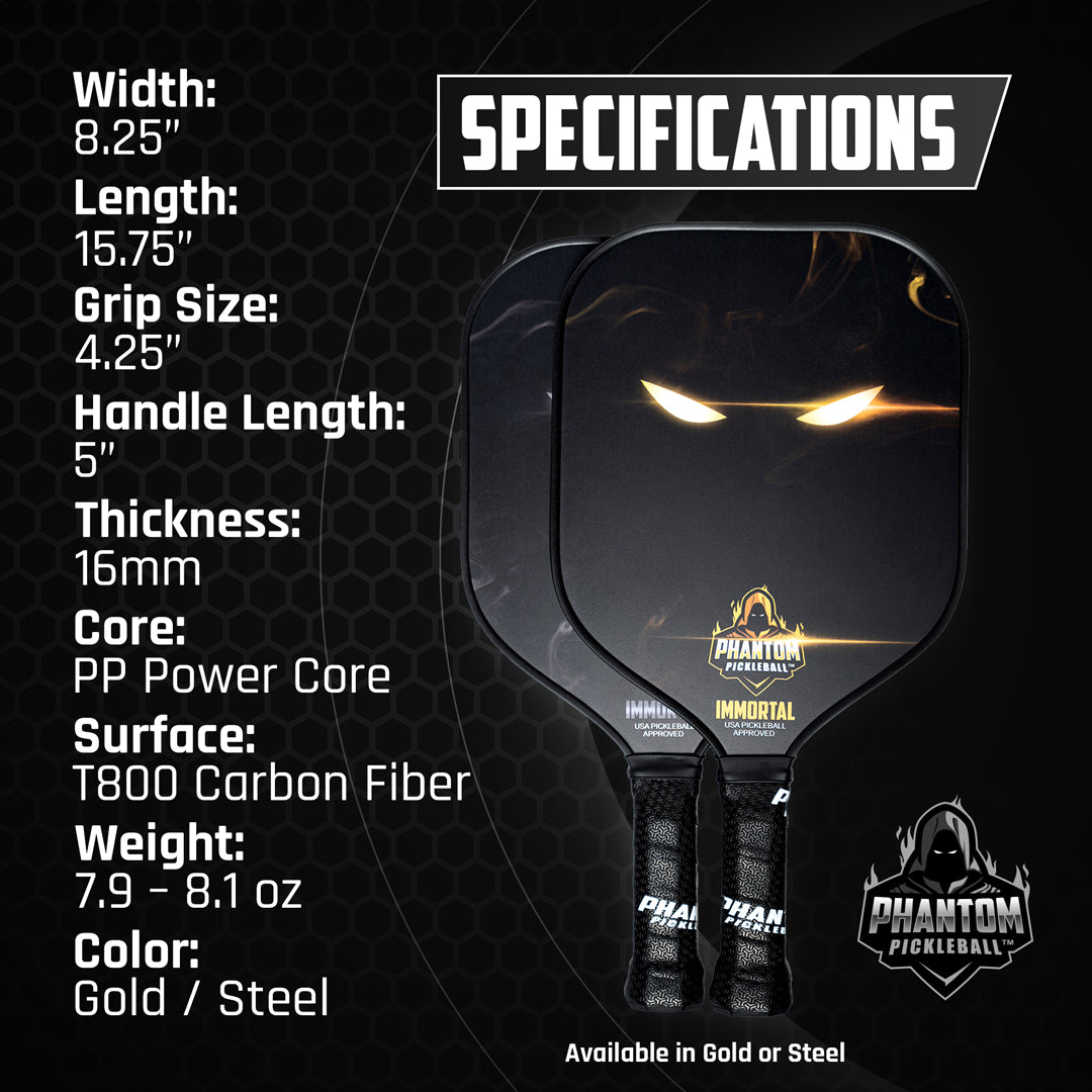 PHANTOM IMMORTAL 16MM T800 Carbon Fiber Pickleball Pro Paddle with Cov