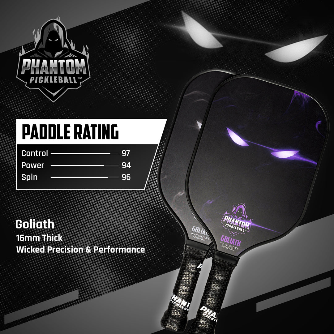 PHANTOM GOLIATH 16MM T800 Carbon Fiber Pickleball Pro Paddle with Cove